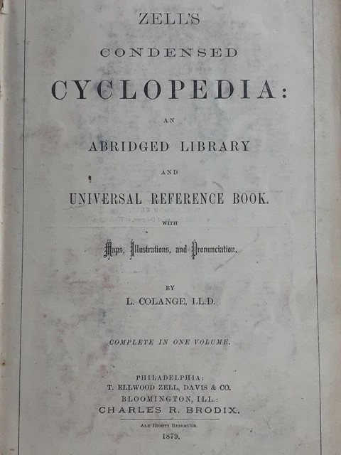 RARE ANTIQUE 1879 ZELL'S CONDENSED CYCLOPEDIA Encyclopedia in ONE VOL ...
