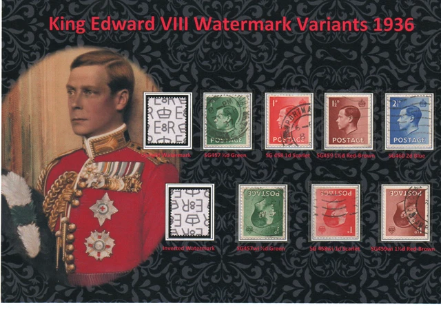 KING EDWARD VIII Beautiful Display Of 1936 Watermark Variants Vfu#5 £7. ...