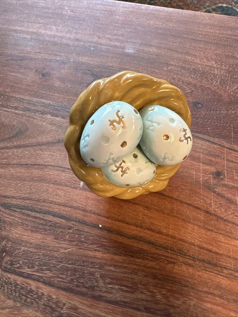 NORA FLEMING RETIRED A39a “Robin’s Egg Blue” Bird Nest w Gold NFs ...