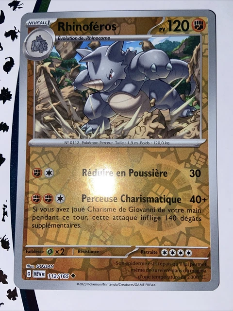 CARTE POKÉMON RHINOCORNE Reverse 111/165 EV3.5 Mew 151 Neuf Mint vf fr EUR 0,90 - PicClick FR