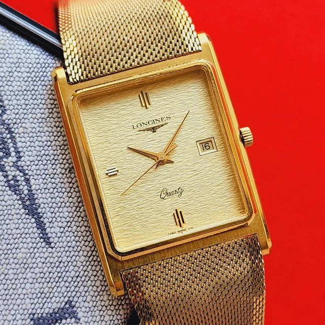 LONGINES TANK WATCH Rare Textured Date Dial Box & Bracelet CTY1601 ...