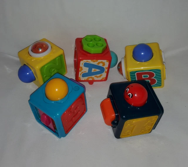 5 FISHER PRICE Bright Beginnings Action Stacking Activity Baby Blocks ...