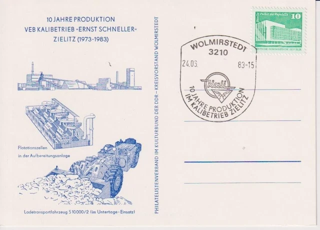 DDR, KARTE mit Sonderstempel/Zudruck - 10 Jahre Kalibetrieb Zielitz ...