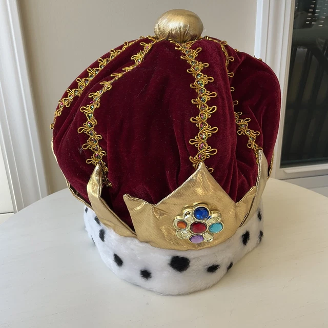 RED VELVET CROWN King Queen Royal Medieval Halloween Child Costume Hat ...