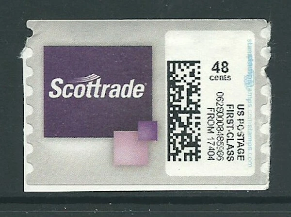 US COMPUTER VENDED Postage stamp ~ SCOTTRADE in 1CVP format $100.00 ...