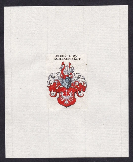 ZINGEL SCHLACKFELT ARMOIRIES Coat Of Arms Héraldique Gravure sur Cuivre ...
