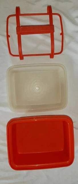 RED VINTAGE TUPPERWARE Pack N Carry Lunch Box Base, Lid & Handle #1254 ...