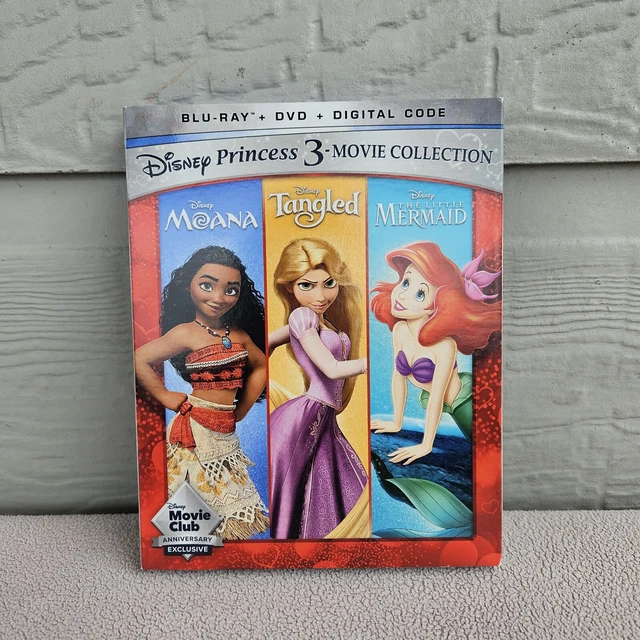DISNEY PRINCESS 3-MOVIE Collection: Moana Tangled Little Mermaid Blu ...
