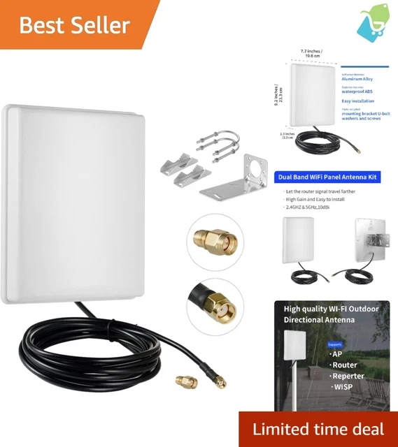 OUTDOOR 15DBI DUAL Band WiFi Antenna with 10ft Cable for IP Cameras ...
