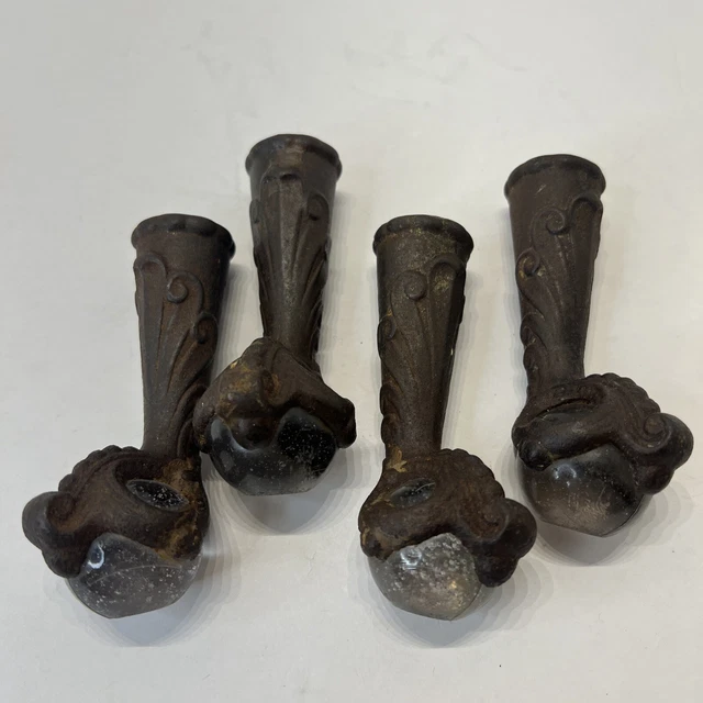 ANTIQUE CAST IRON Glass Ball Claw Feet Foot Piano Stool Hardware Lot of ...