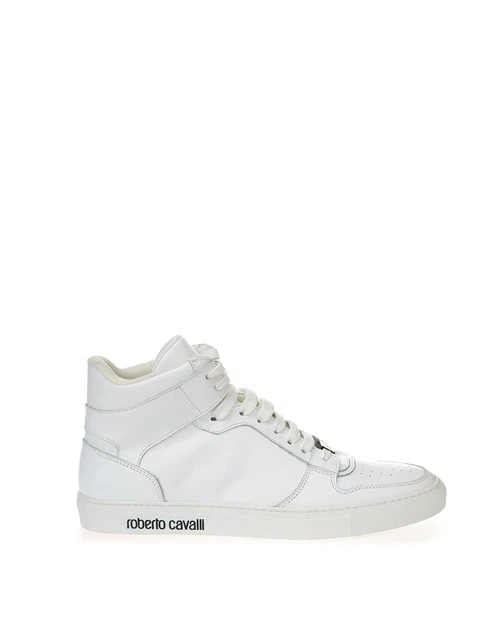 SNEAKERS ALTA IN Pelle Bianca Roberto Cavalli, modello Basket ...