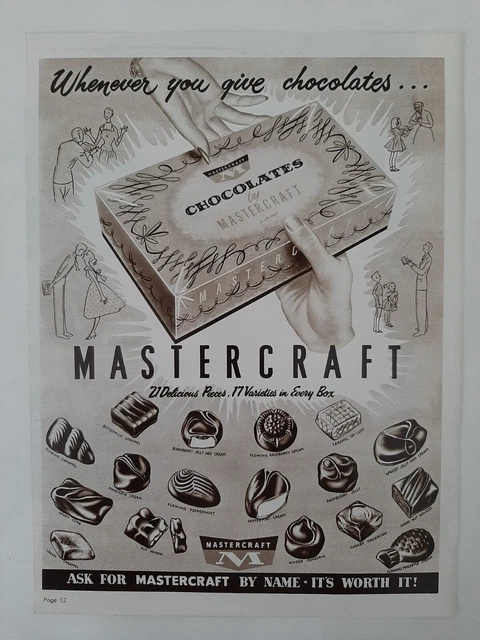 VINTAGE AUSTRALIAN ADVERTISING 1956 ad NESTLE'S CHOCOLATES box & tin ...