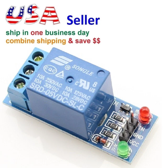 ONE 1 CHANNEL Relay Module Shield 5V Control 120V/10A w/ Optocoupler ...