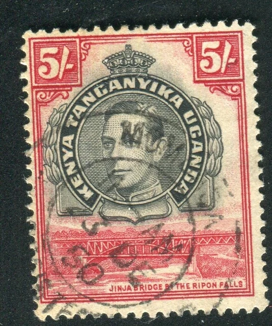 KENYA UGANDA TANGANYIKA SG148b 1938-54 KGVI 5s black & carmine used p13 ...