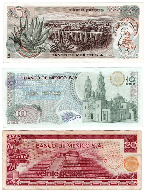 LOT OF THREE 1971-72 MEXICO 5,10,20 PEAOA NOTES - p62-64 VF/UNC $3.99 ...
