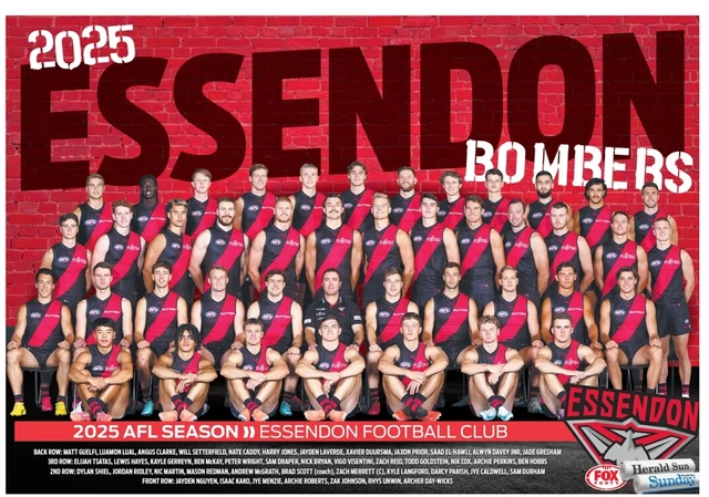 2025 ESSENDON BOMBERS Laminated Afl Football Team Poster,Bargain,1 $18. ...