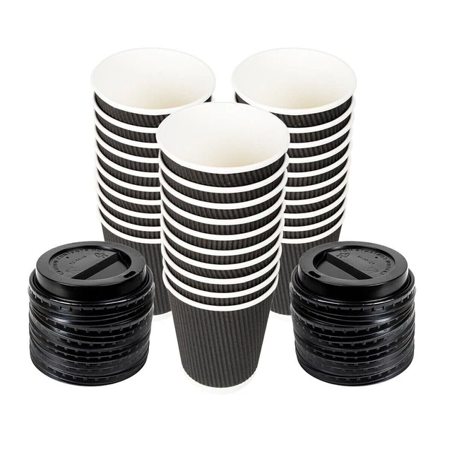 40PC DRINKWARE PAPER Cup Coffee Rippled With Lid Takeaway - 350ml $30. ...