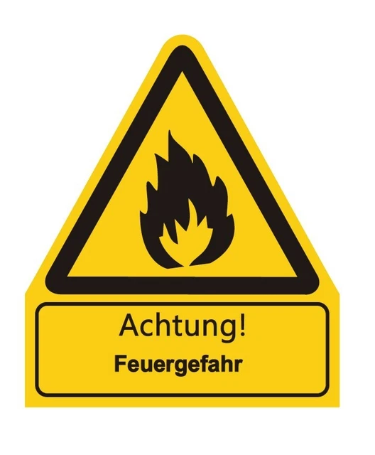 AUFKLEBER &ACHTUNG FEUERGEFAHR& Warnung Warnschild ISO 7010 210x245mm signalgelb EUR 5,29 ...