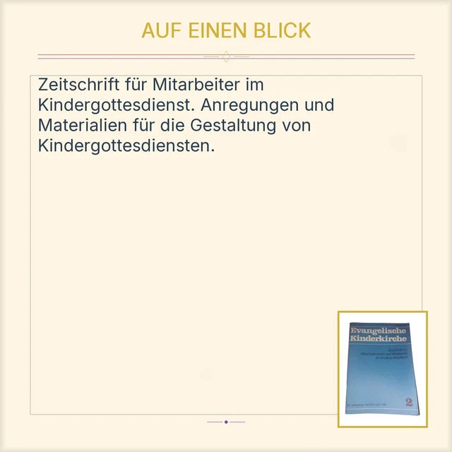 EVANGELISCHE KINDERKIRCHE ZEITSCHRIFT Mitarbeiter Kindergottesdienst ...