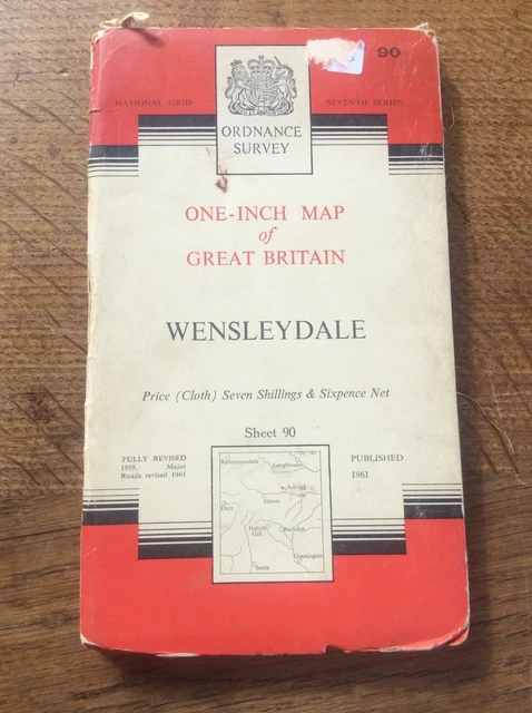 VINTAGE 1955 ORDNANCE Survey 1950s Fold Up Cloth Map 1” Sheet 90 ...