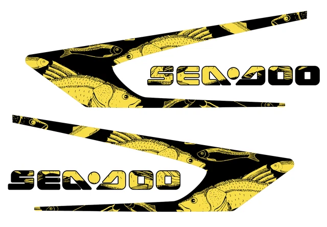 GRAPHIC REPLACEMENT DECAL KIT SEA DOO SPEEDSTER 150 Yellow FISH $275.00 ...
