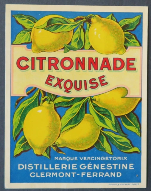 ANCIENNE ÉTIQUETTE CITRON CITRONNADE VERCINGETORIX CLERMONT FERRAND ...