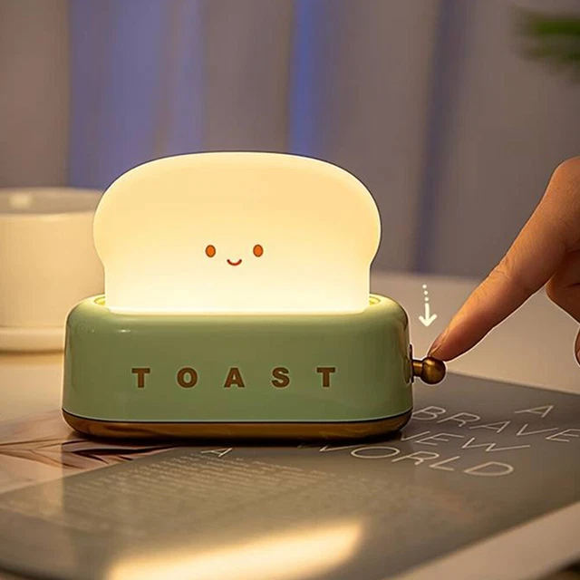 RECHARGEABLE LED TOASTER Lamp Toast Bread Night Light Cute Desk Decor ...
