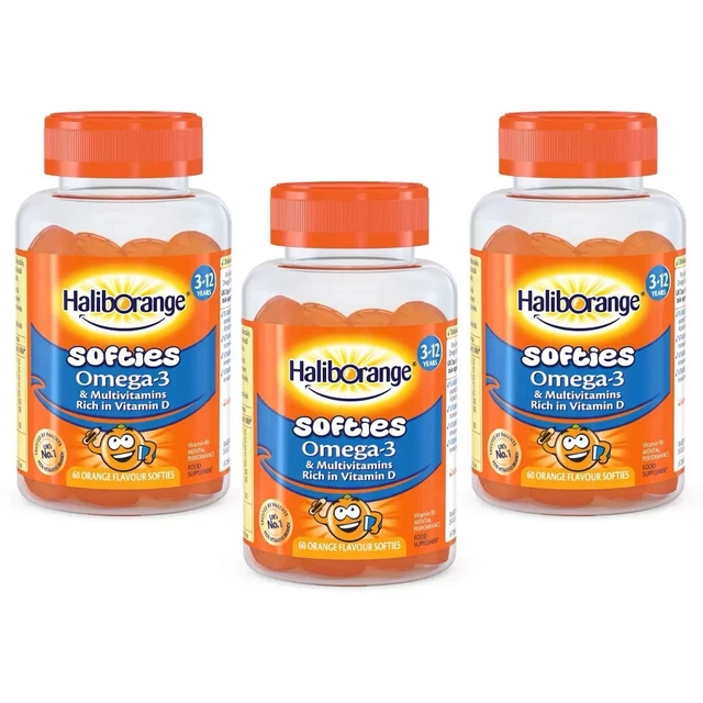 3X60 GUMMIES HALIBORANGE Kids Omega 3 & Multivitamin Orange Vitamin C D ...