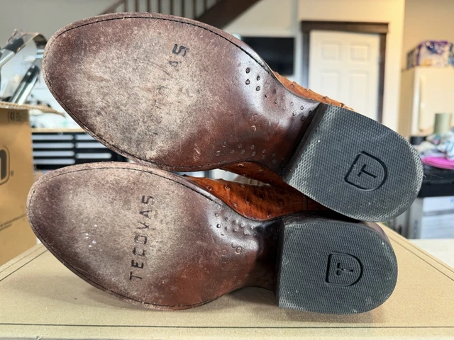 TECOVAS FULL QUILL Ostrich Cowboy Boots Mens 9.5 D Exotic Leather Good ...