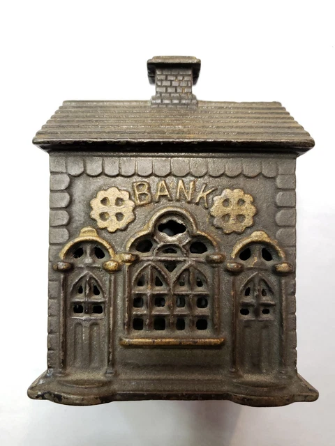 ANTIQUE A.C. WILLIAMS Cast Iron Still Bank Double Door Early 1900s 5 1/ ...