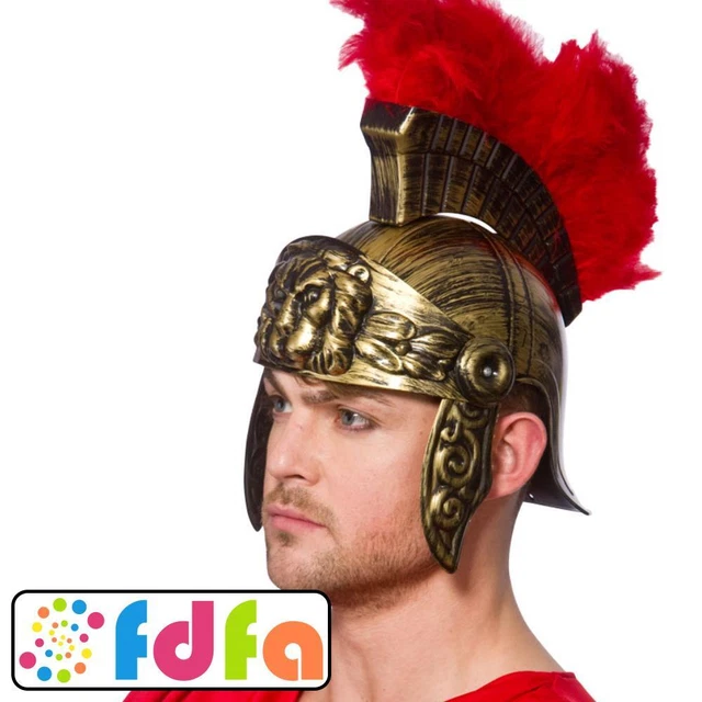 WICKED GOLD ROMAN Centurion Plume Hat Helmet Adults Mens Fancy Dress £ ...