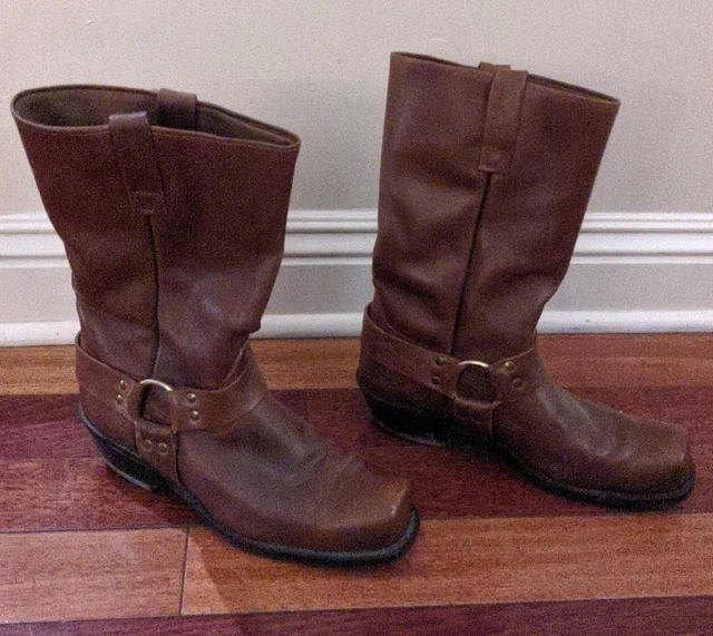 VINTAGE? DINGO DEAN Brown Leather Harness Square Toe Boots Western 10D ...