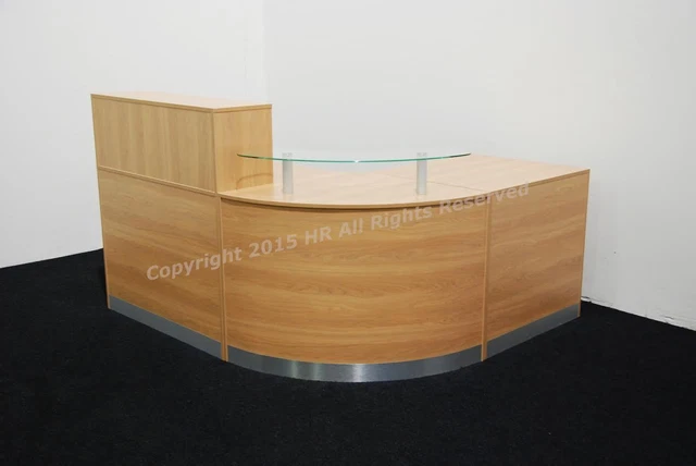 RECEPTION DESK OAK 3 Drawer Unit Curved Glass Oak Reception Desk ...