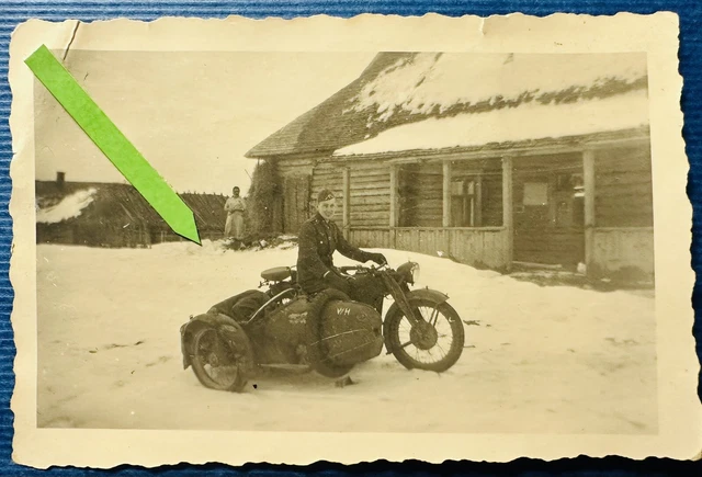 FOTO WEHRMACHT; FRONT; Motorrad; Gespann; Soldat;Uniform; Gradmelder ...