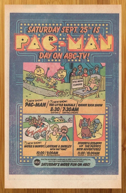 1982 ABC-TV CARTOONS Print Ad/Poster Pac-man Mork Mindy Scooby Scrappy ...