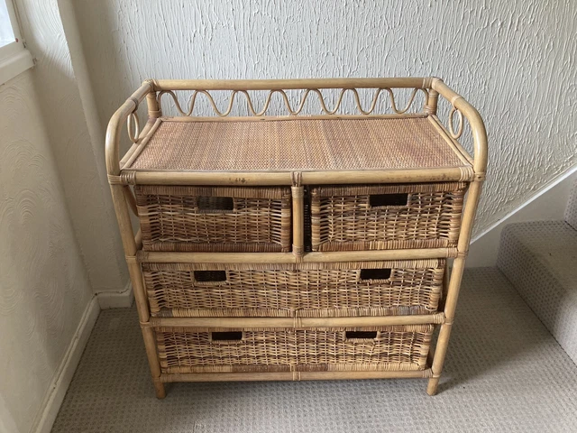 RATTAN STORAGE UNIT Wicker Drawers 82x80x39.5cm Wicker Storage Baskets ...