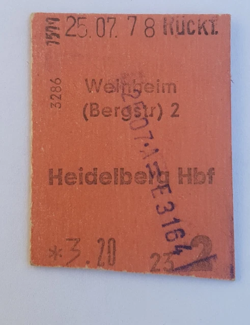 RAR: FAHRKARTE WEINHEIM (Bergstr) - Heidelberg Hbf 25.07.1978 DB EUR 4,99 - PicClick DE