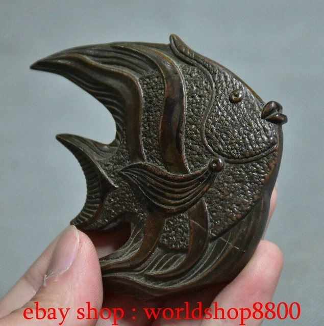 2.8& RARE OLD Chinese Red Copper Feng Shui Wealth Flatfish Statue ...