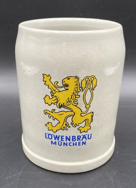 LOWENBRAU MUNCHEN GERMAN Beer Mug Stein .3L Yellow Logo W. Germany ...