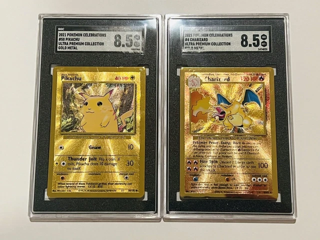 POKÉMON 25TH CELEBRATIONS - Charizard 04/102 & Pikachu 58/102 Gold ...