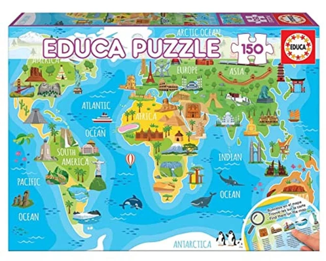 EDUCA 18116 WORLD map Monuments Puzzle, 150 Pieces, multicoloured Mundi ...