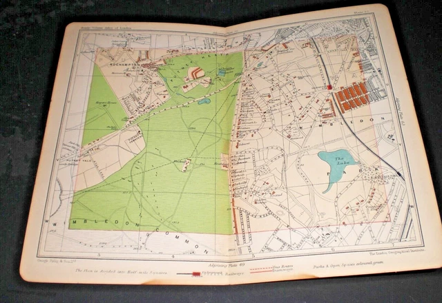 LONDON MAP 1904 Wimbledon Common, Wimbledon Park, Putney Heath ...