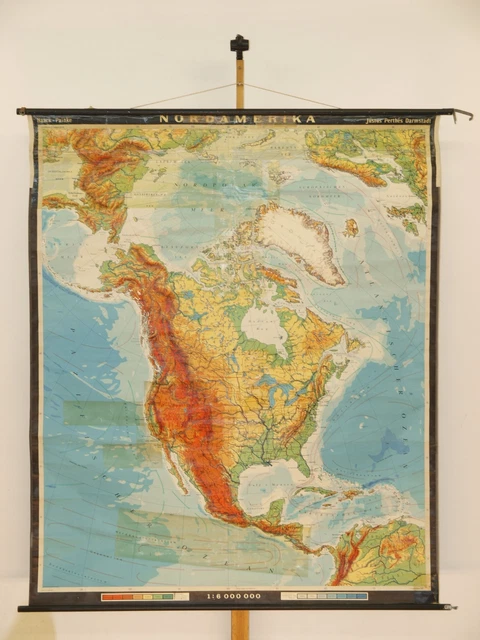 NORTH AMERICA PHYSISCH USA Canada Mexico 1962 Schulwandkarte Wall Map ...