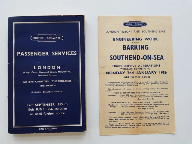 BRITISH RAILWAYS EASTERN Region Passenger Timetable September 1955 and ...