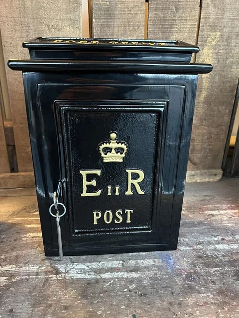 WALL POST BOX Royal Letter Box Queen Elizabeth Tribute Black Mail Box ...