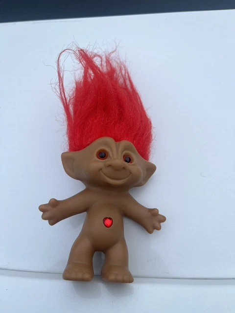 VINTAGE RED HAIR Troll with Gem, 3 In. Doll Ace Novelty Treasure Troll ...