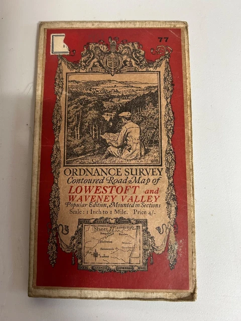 VINTAGE ORDANANCE survey contoured road map, of Lowestoft & Waveney ...