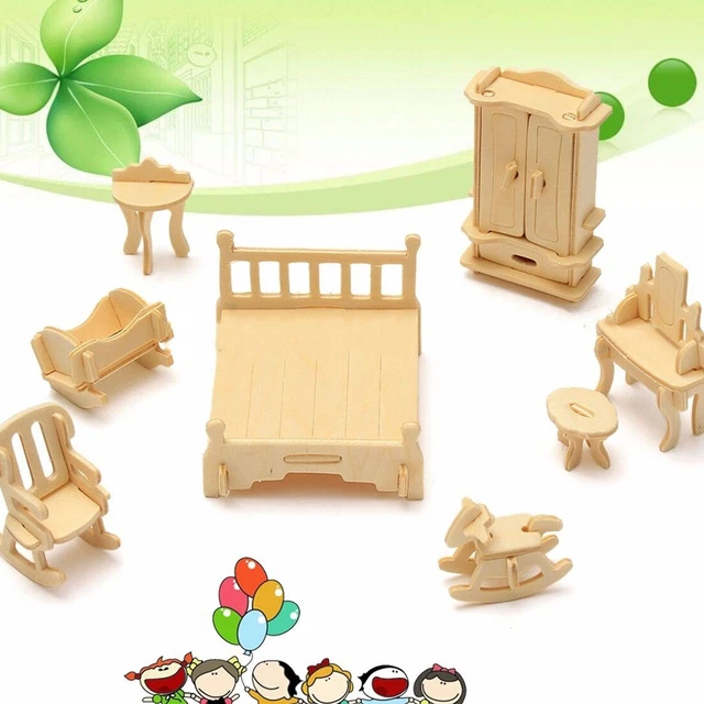 34PCS 3D MODÈLE de maison de poupée en bois bricolage jouets cadeau de noël EUR 15,11 - PicClick FR