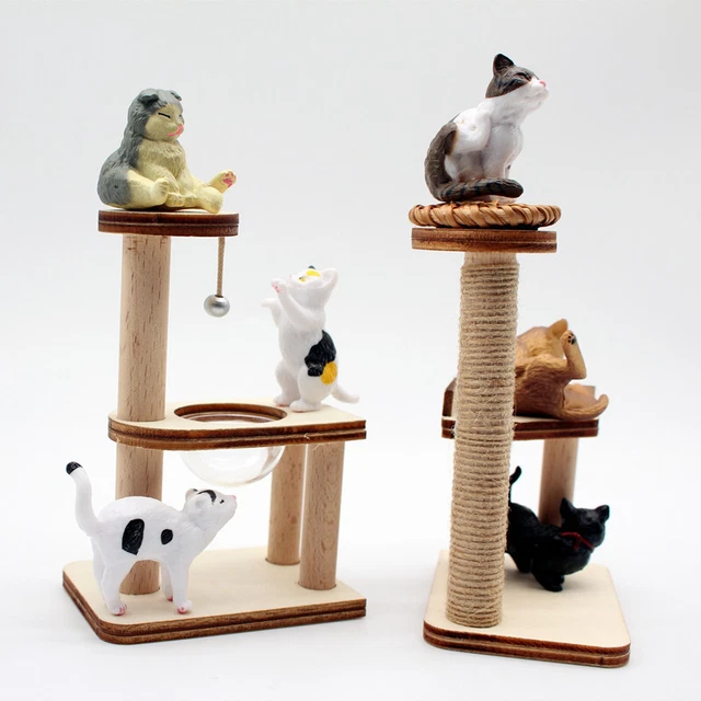 DOLLHOUSE MINI WOODEN Pet Cat Tree Tower Toys Doll House Mini Cat ...