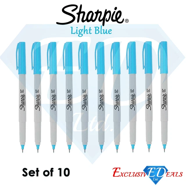 10 X HIGH Quality Light Blue Sharpie Ultra Fine Marker Pens Long ...